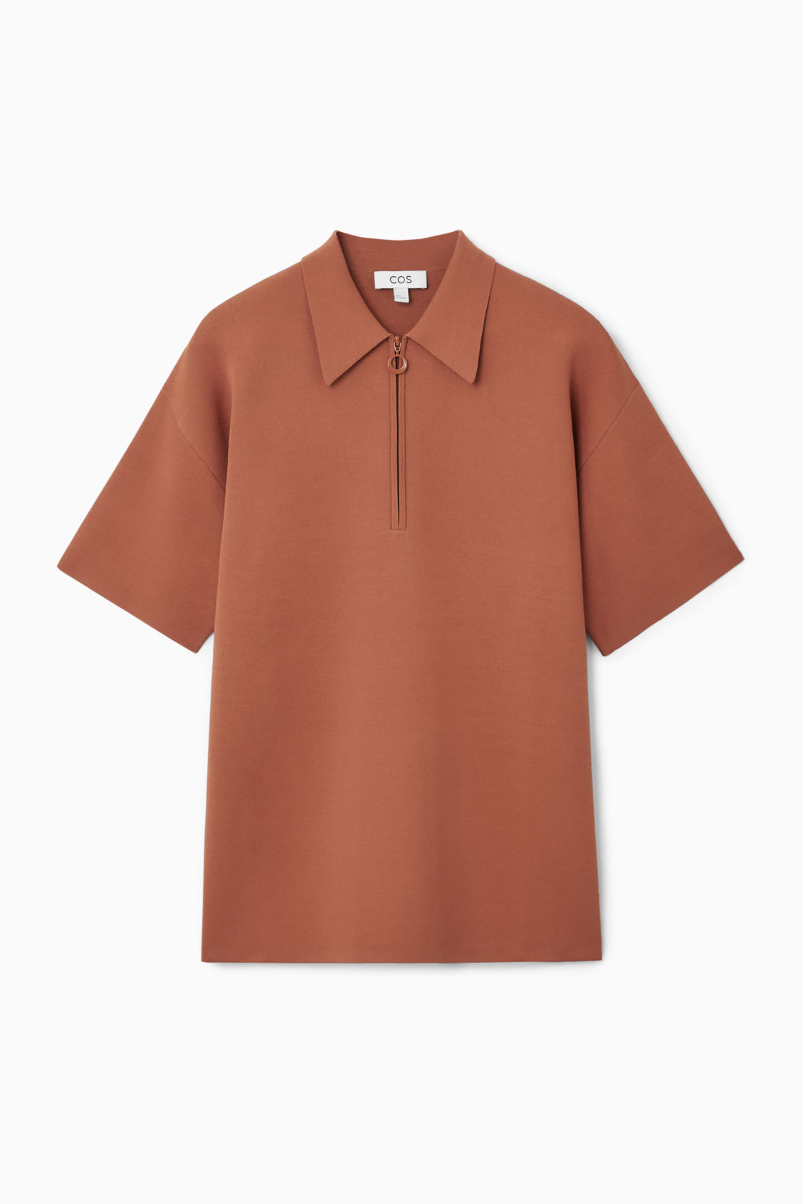COS Double-Faced Knitted Zip-Up Polo Shirt in RUST | endource