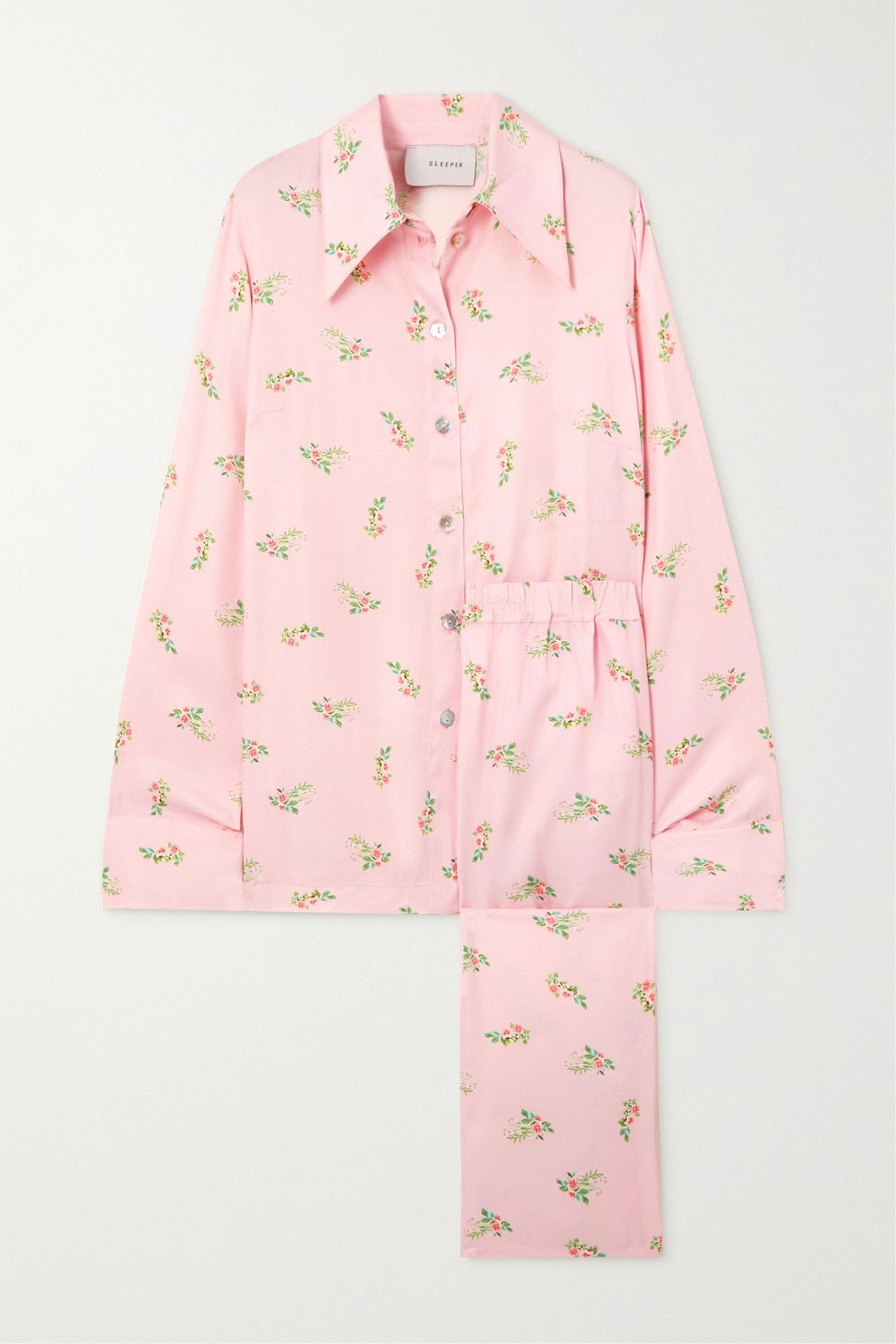 SLEEPER Floral Satin Pajama Set in Pink | endource