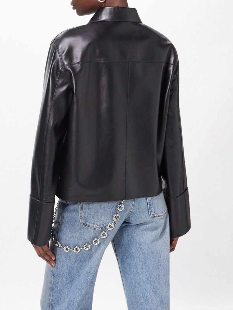 LOEWE Patch-Pocket Leather Jacket in Black | Endource