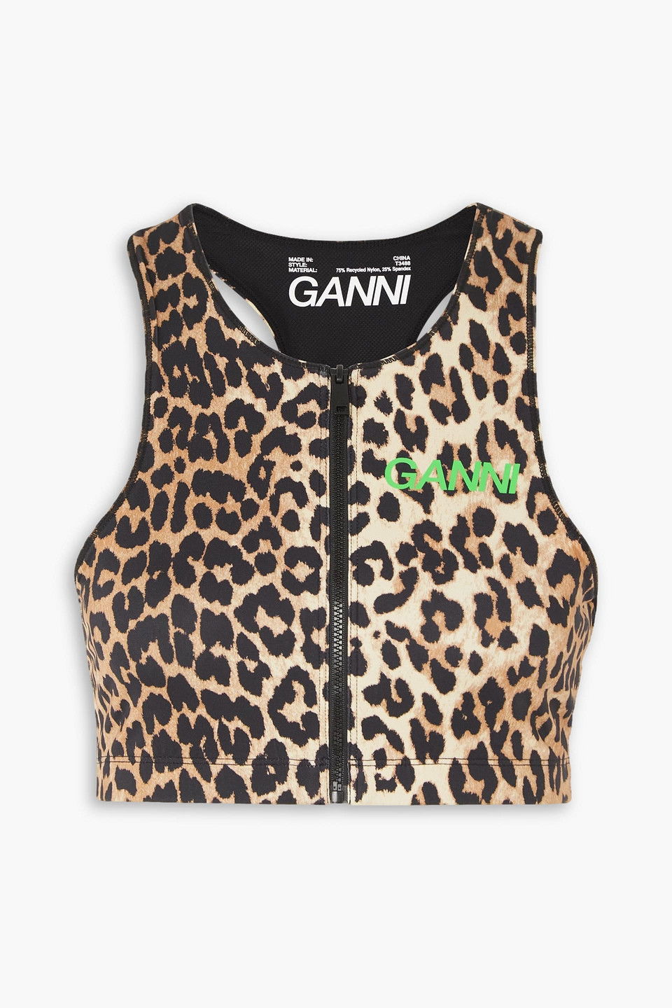 GANNI Leopard-Print Stretch Sports Bra | endource