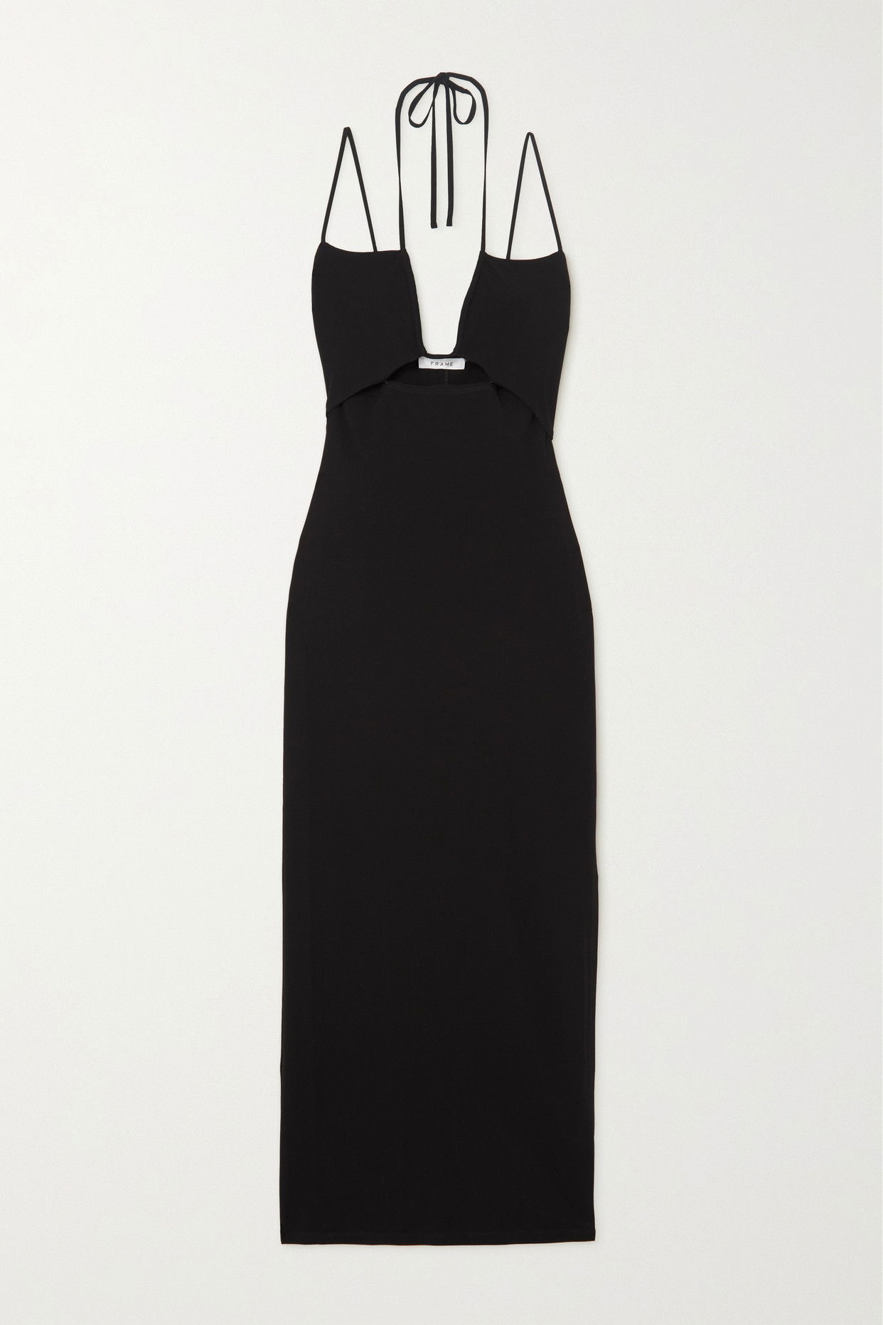 FRAME Cutout Crepe Halterneck Maxi Dress in Black | endource