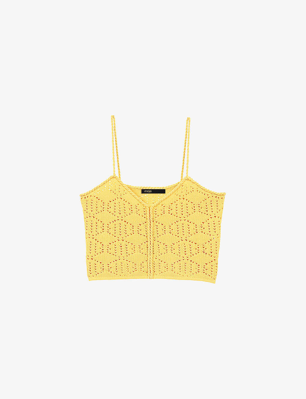 MAJE Crochet-Pattern Woven Crop Top in Jaunes / Oranges | Endource