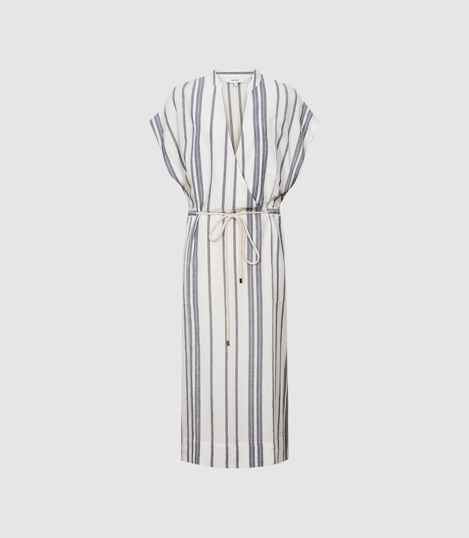 REISS Ashley Striped Kaftan Midi Dress in Ivory | endource