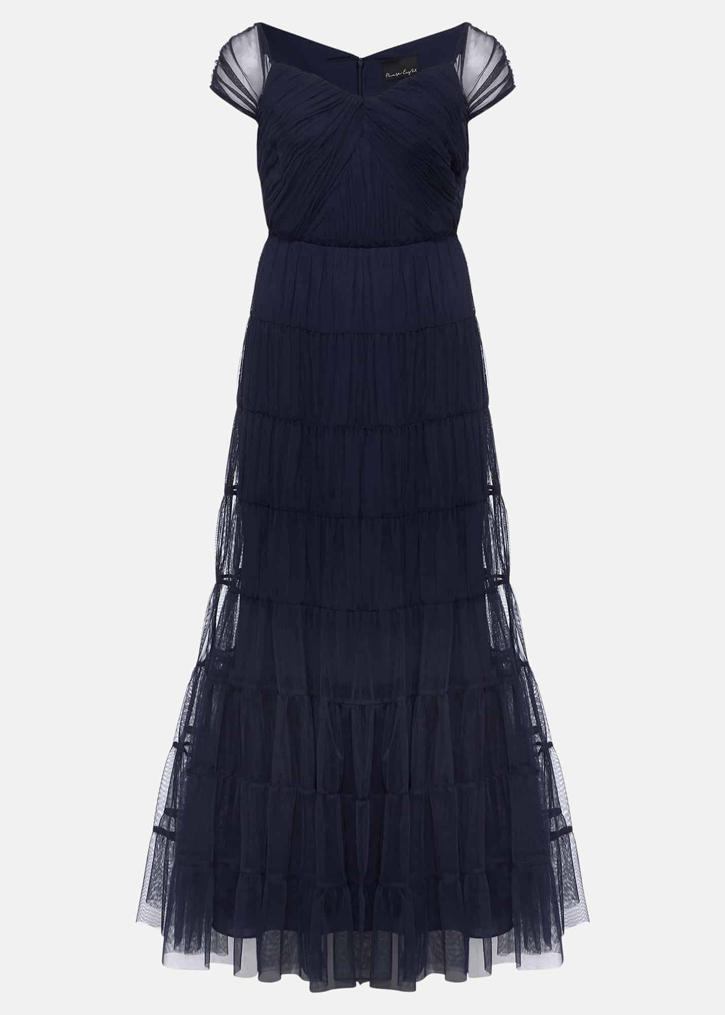 PHASE EIGHT Layla Tulle Tiered Maxi Dress in Navy | endource