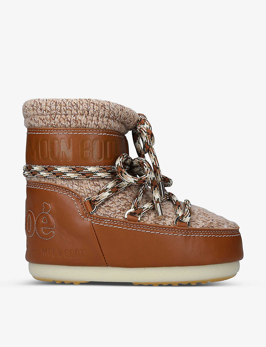CHLOÉ Chloé x Moon Boot - Lace-Up Leather and Wool Boots in TAN | Endource
