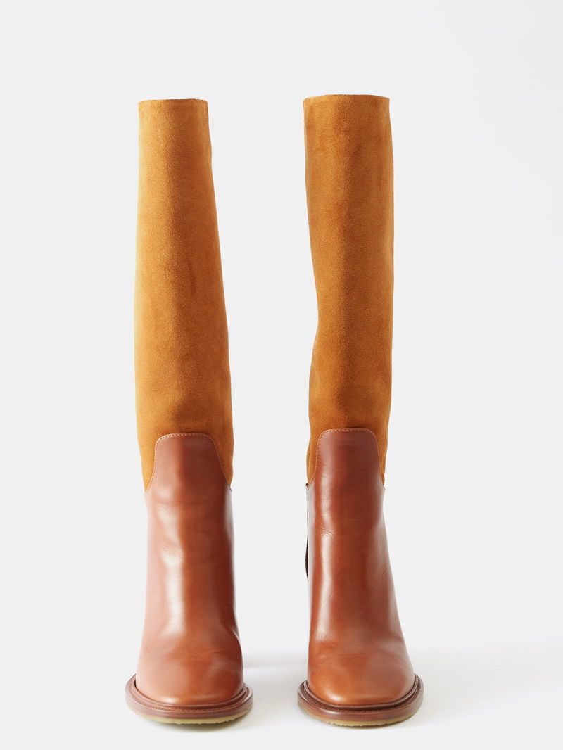 CHLOÉ Edith 75 Leather And Suede Knee-High Boots in Tan | endource
