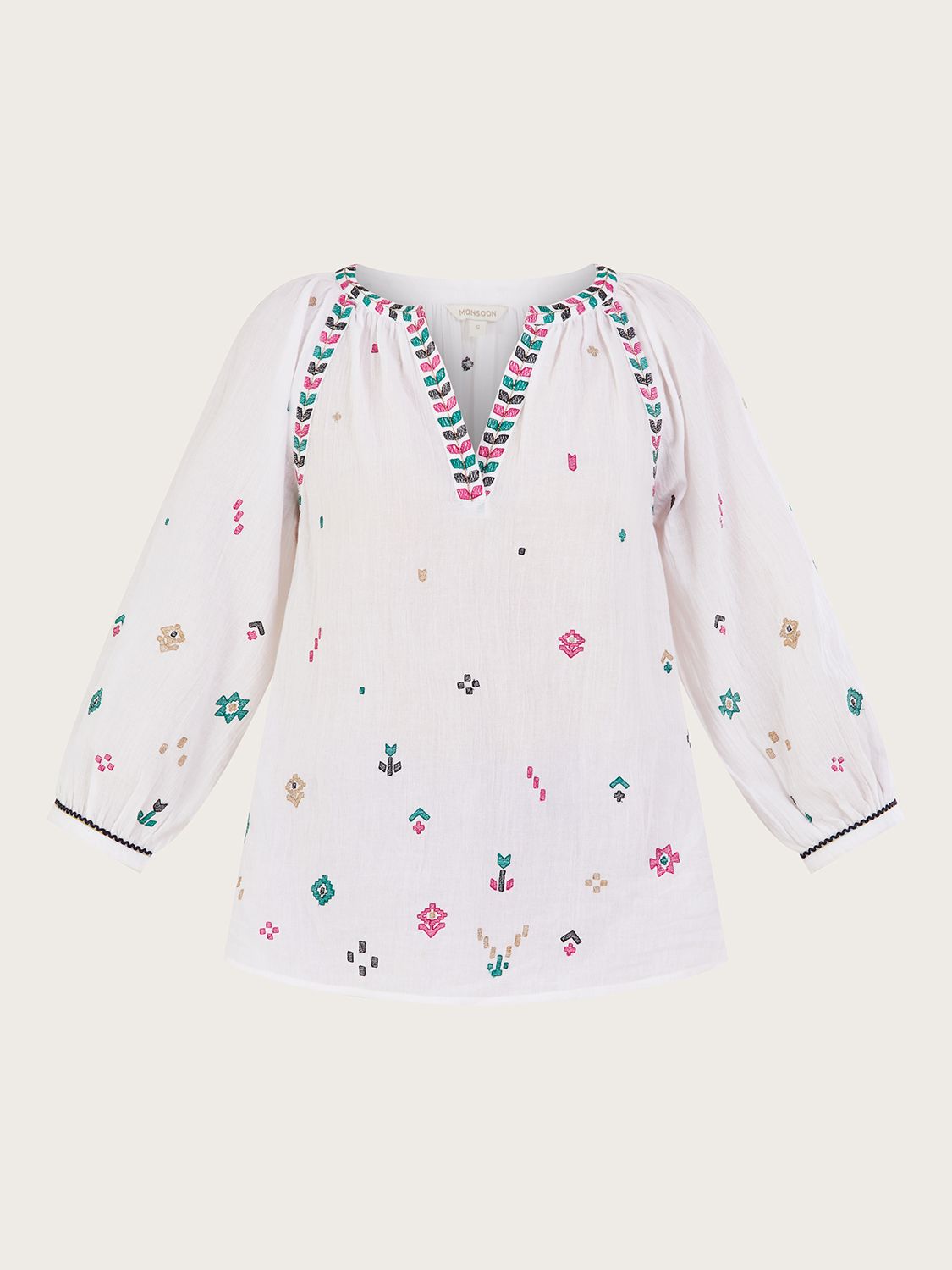 Monsoon Embroidered Motif Tunic Top in Ivory | Endource