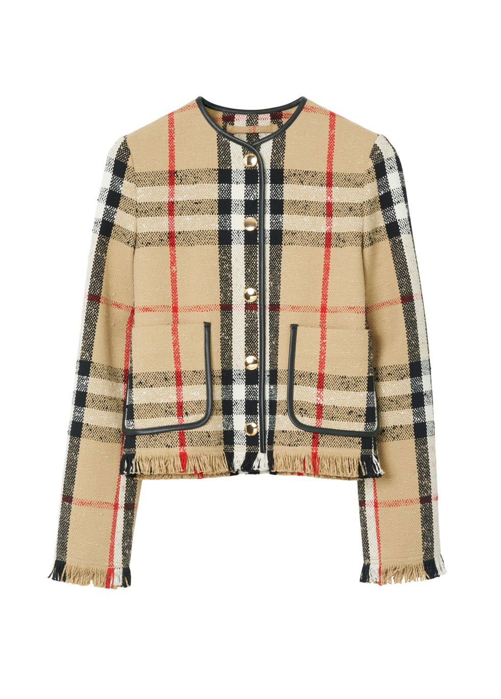 BURBERRY Check Boucle Collarless Jacket | Endource