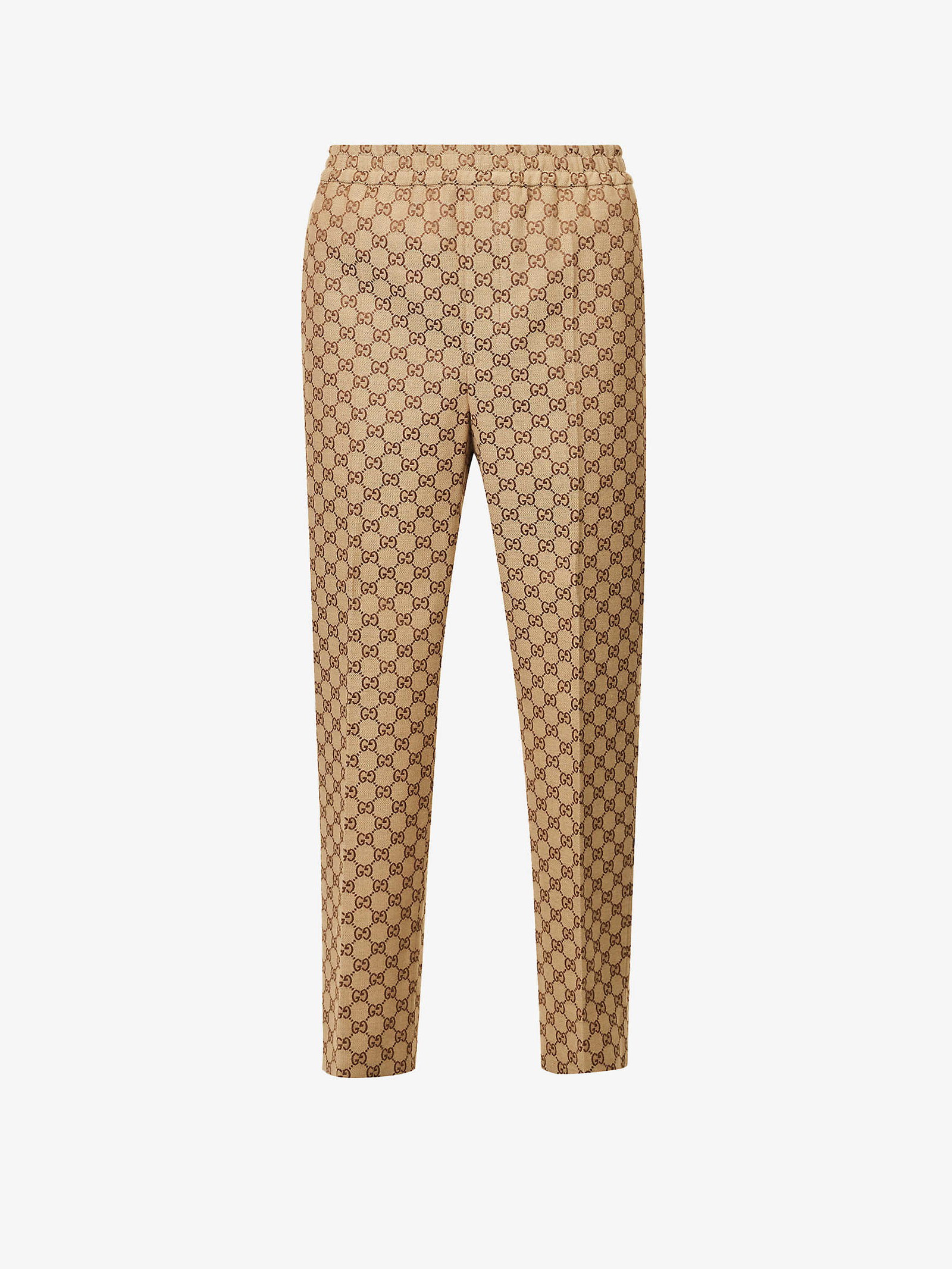 GUCCI Tapered Mid-Rise Cotton Jogging Bottoms in Camel Ebony | endource