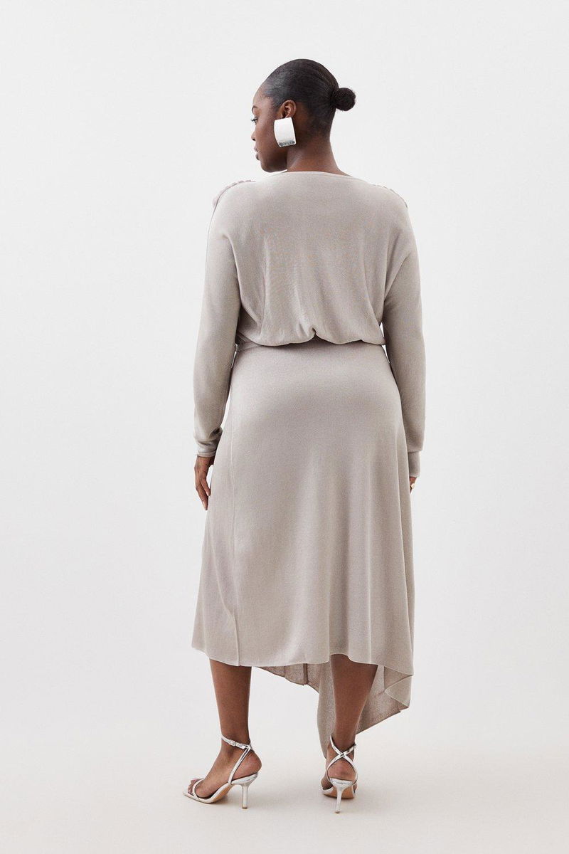 Karen Millen Plus Size Viscose Slinky Knit Round Sleeve Midaxi Dress In