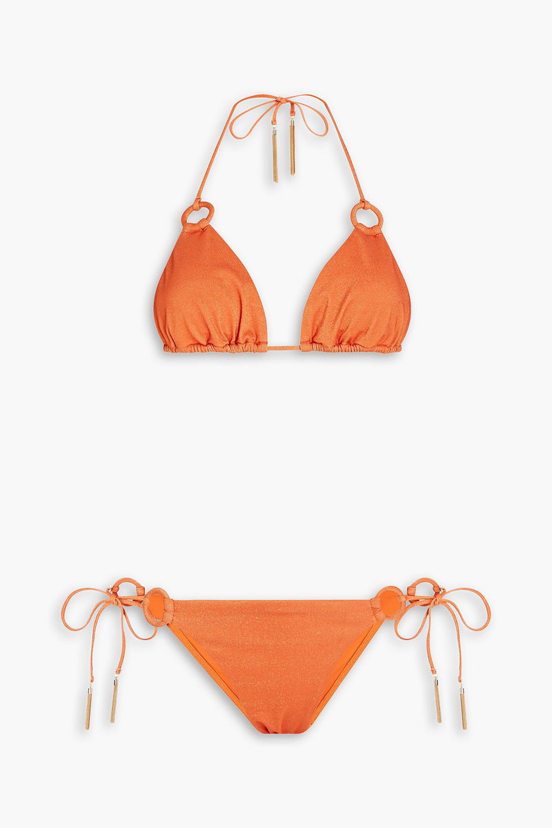 ZIMMERMANN Embellished Metallic Triangle Bikini in Orange | endource