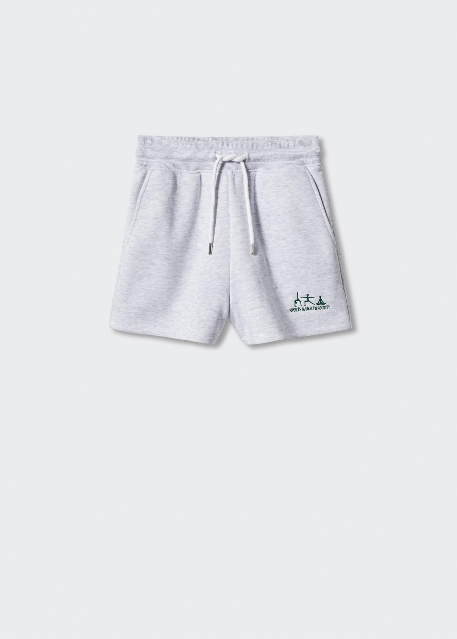 MANGO Embroidered Cotton Shorts in Light Heather Grey | Endource