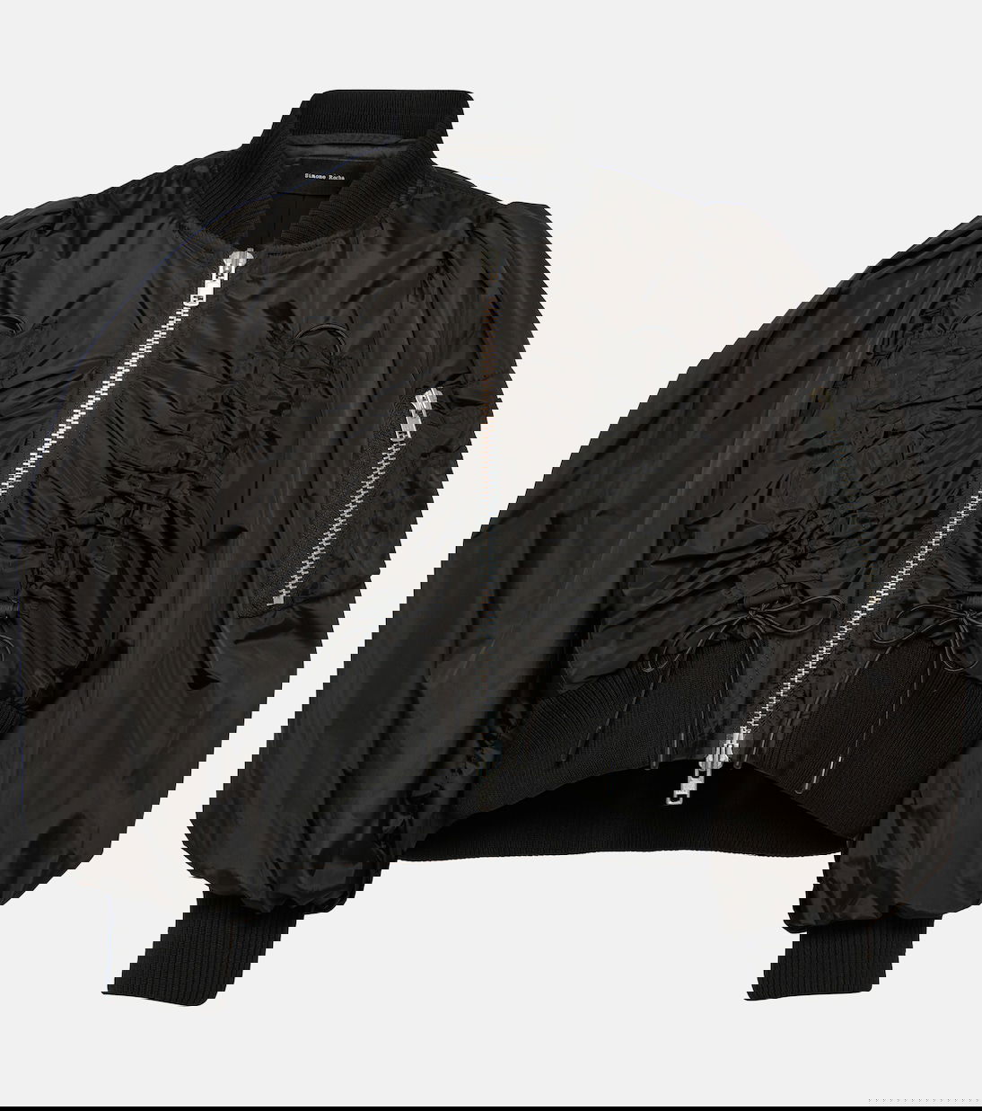 SIMONE ROCHA Cropped Ruched Bomber Jacket in Black | endource