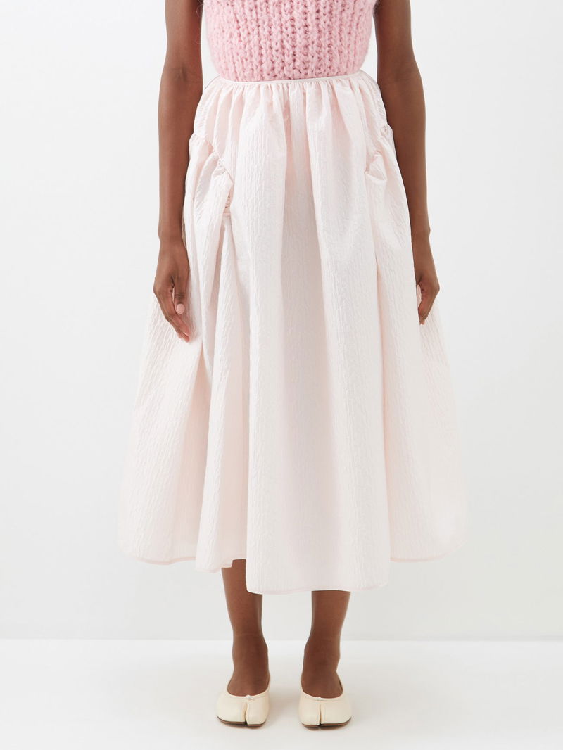 CECILIE BAHNSEN Fatou Panelled Cloqué Midi Skirt in Pink | endource