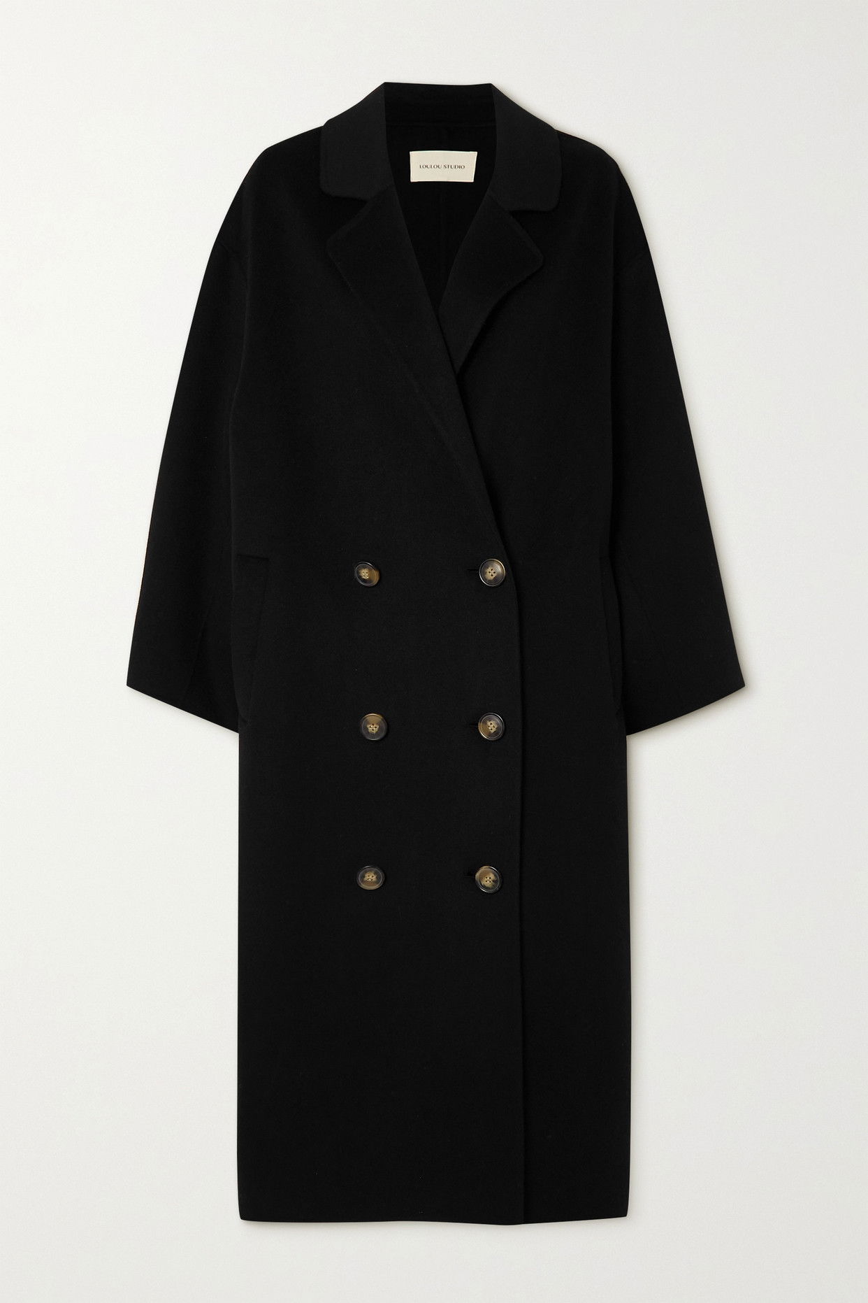 LOULOU STUDIO Borneo Oversized Double-Breasted Coat in Black | endource