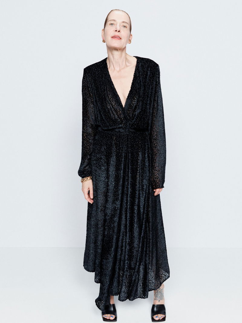 RAEY Velvet Devoré Wrap Dress in Black | endource