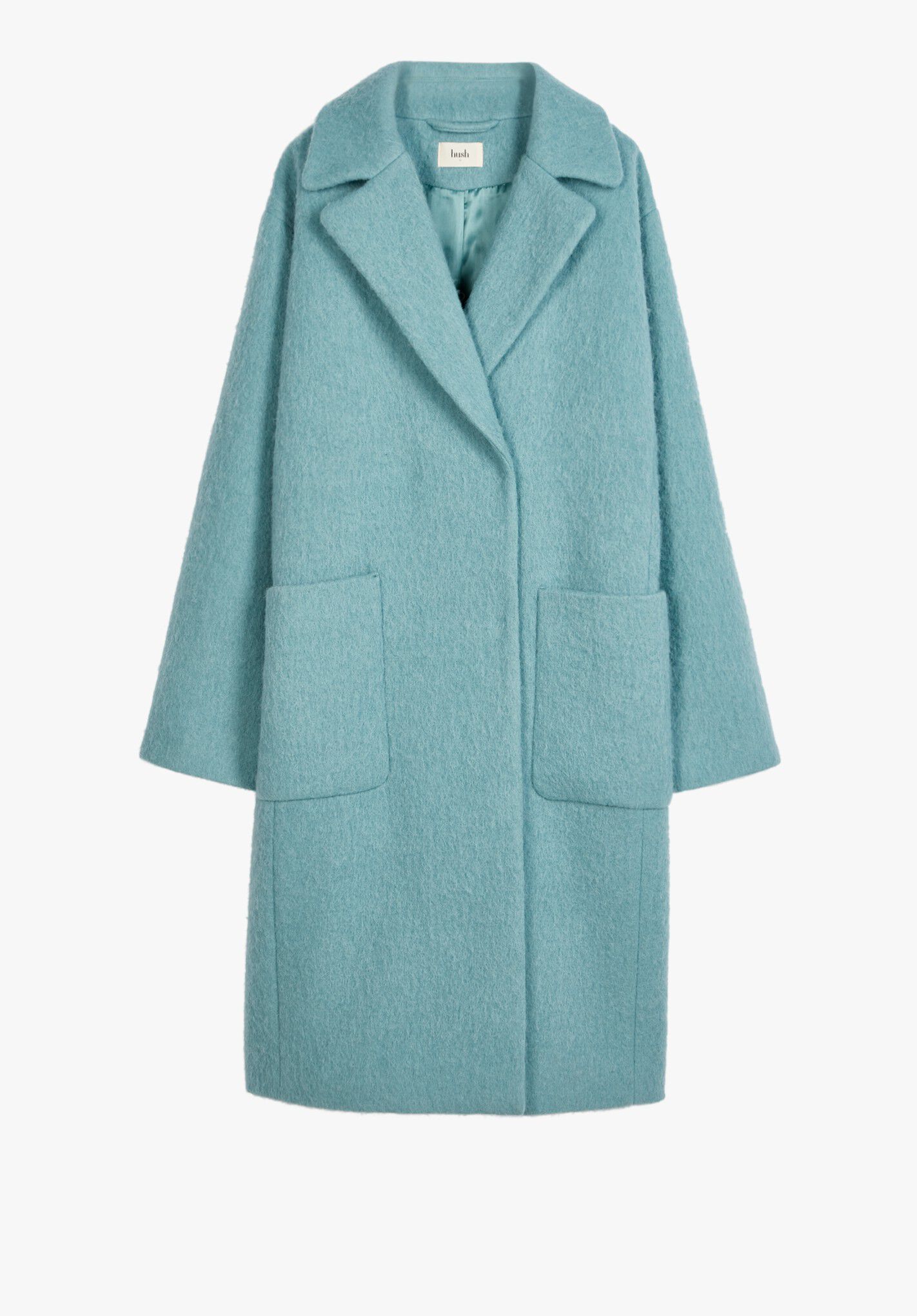 HUSH Farren Relaxed Coat in Green Blue Wool | endource