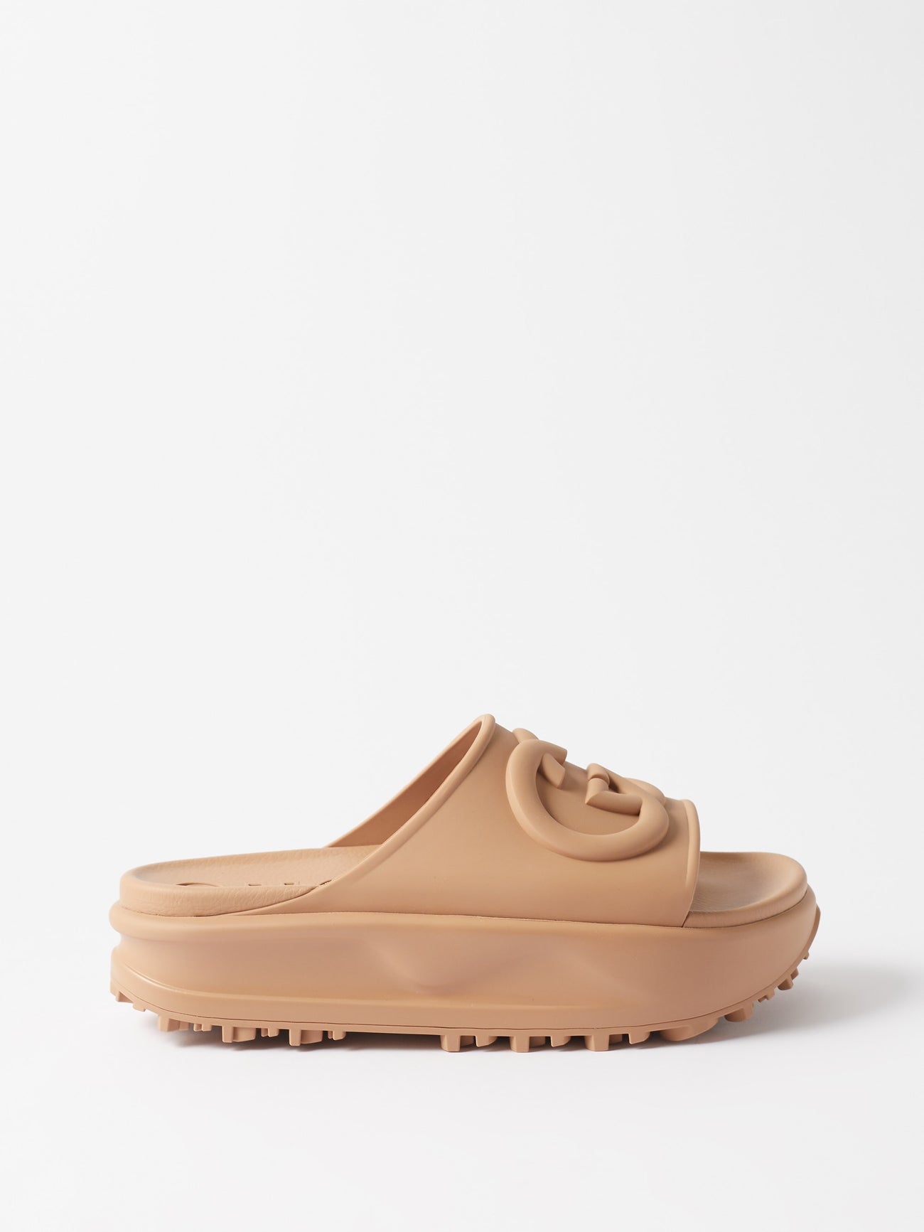GUCCI Miami GG-Embossed Rubber Platform Slides in Beige | endource