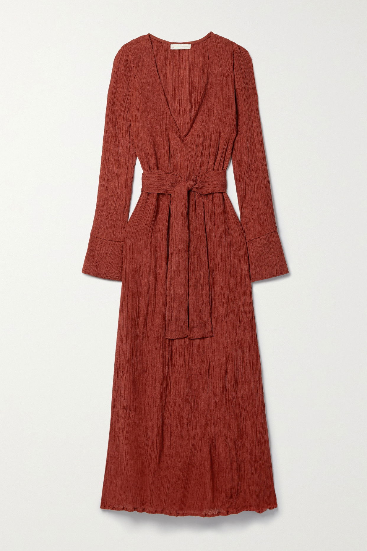 SAVANNAH MORROW Celine Belted Crinkled Woven Maxi Dress | endource