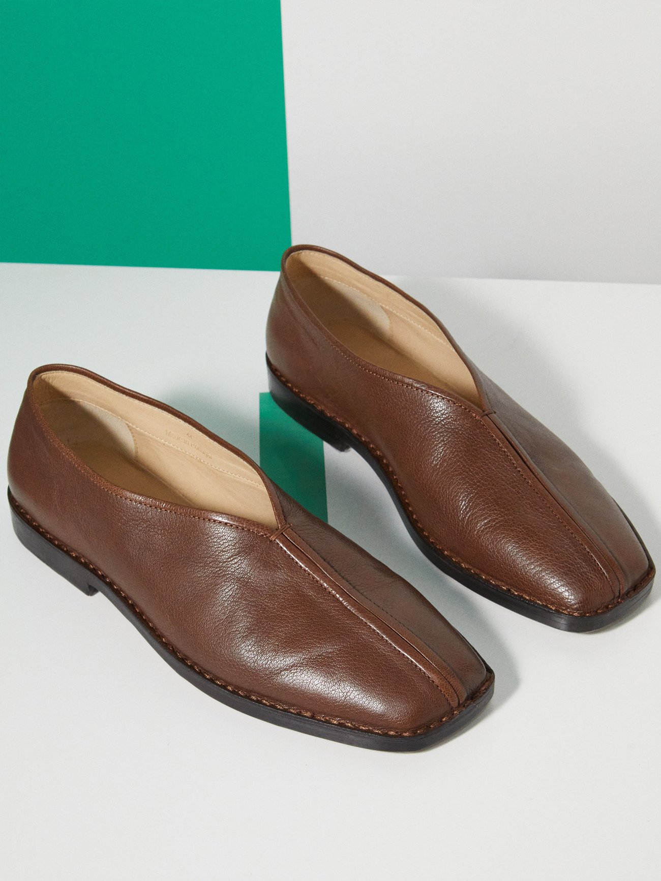 LEMAIRE Piped-Seam Leather Shoes in Brown | Endource