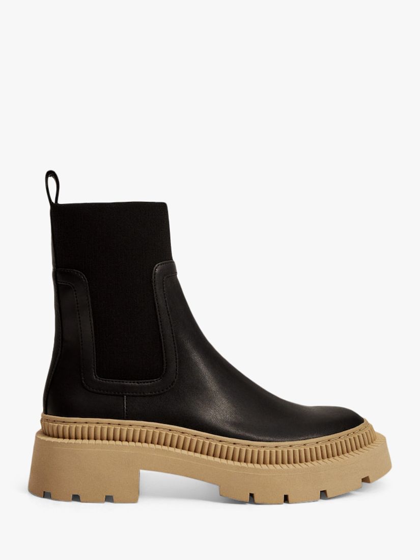 MANGO Leather Track Outsole Block Heel Ankle Boots | endource