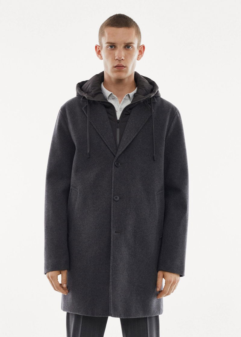 MANGO Detachable Hood Wool Coat in Grey | endource