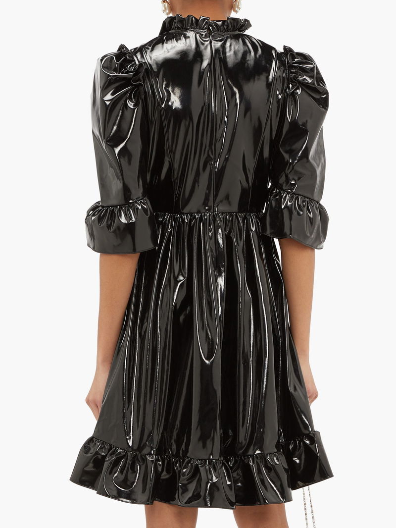 BATSHEVA Spring Ruffled PVC Mini Dress in Black | Endource