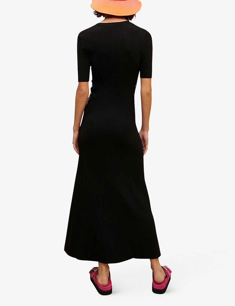 Maje Cut Out Knitted Maxi Dress In Noir Gris Endource