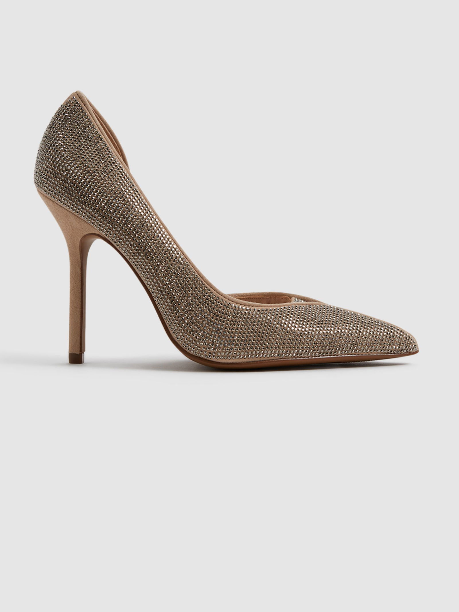 REISS Biscuit Baines Crystal Pointed Court Heels in Biscuit | Endource