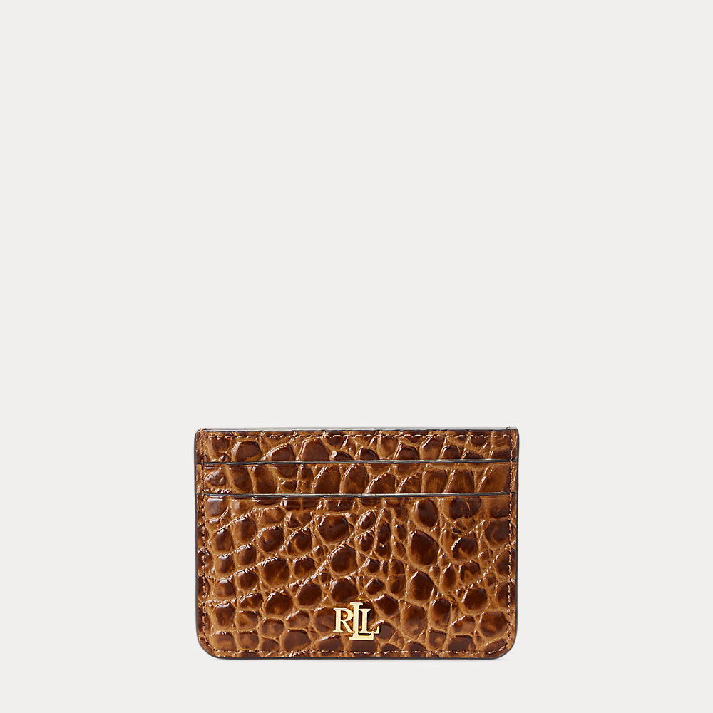 LAUREN RALPH LAUREN Crocodile-Embossed Leather Card Case in Brown ...