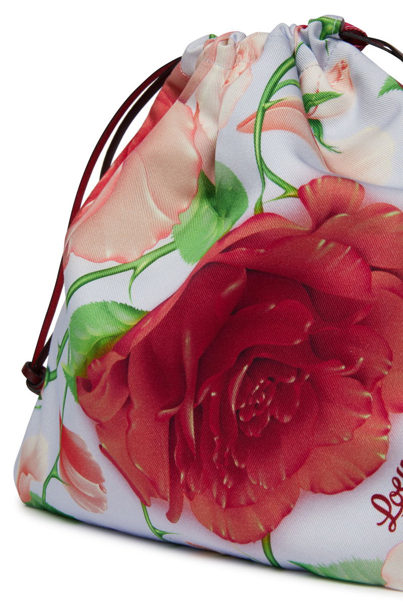 LOEWE Roses Printed Pouch With Drawstrings in Blue Lilac | endource
