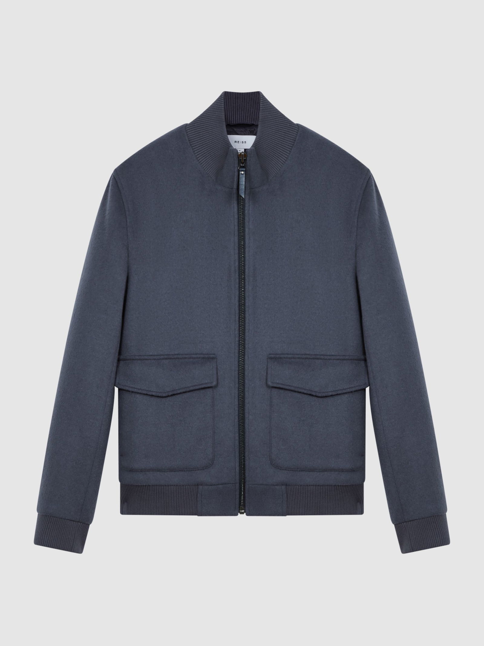 REISS Shuffle Wool Blend Zip-Through Jacket in Airforce Blue | Endource