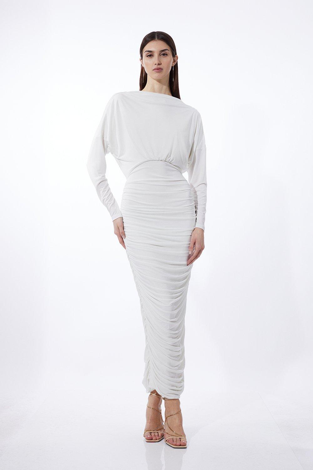 KAREN MILLEN Open Back Cowl Drapey Maxi Dress in Ivory | endource