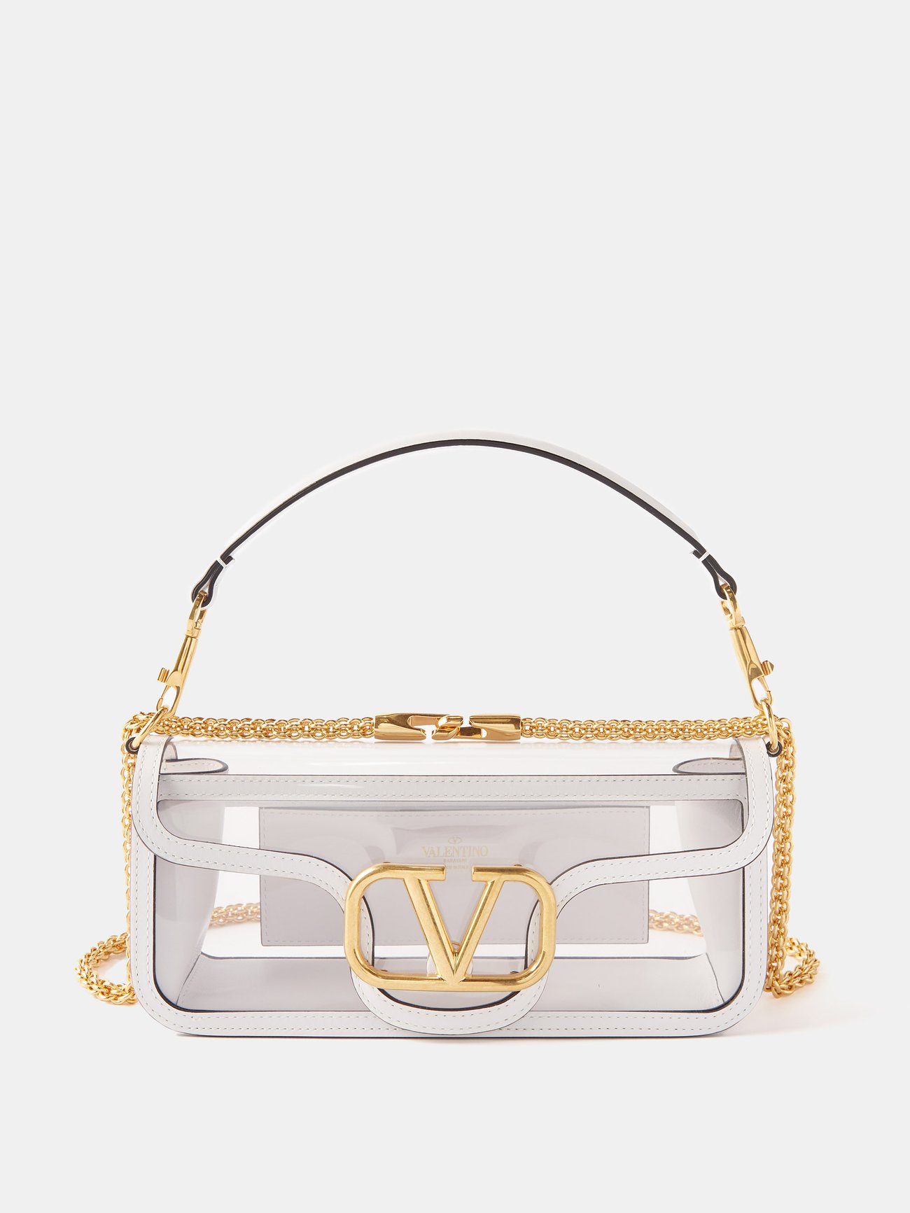 Valentino Loco PVC Leather-Trim Shoulder Bag in White | endource