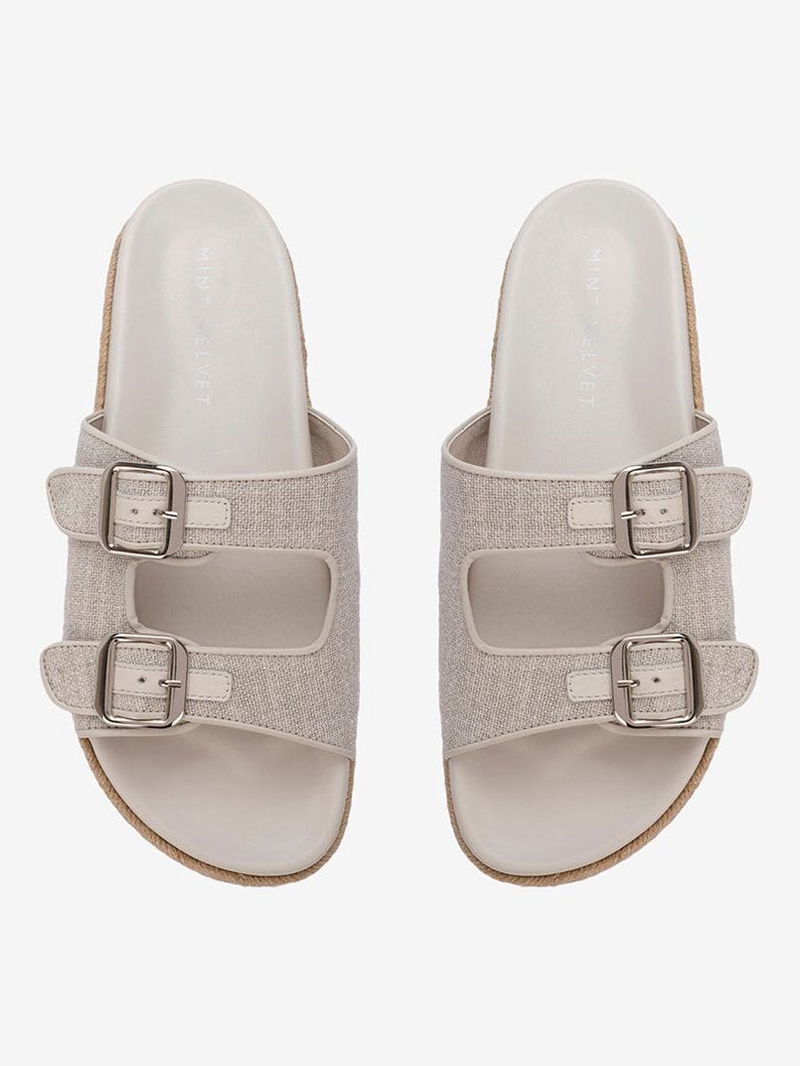 MINT VELVET Moira Buckle Sliders in Silver | endource