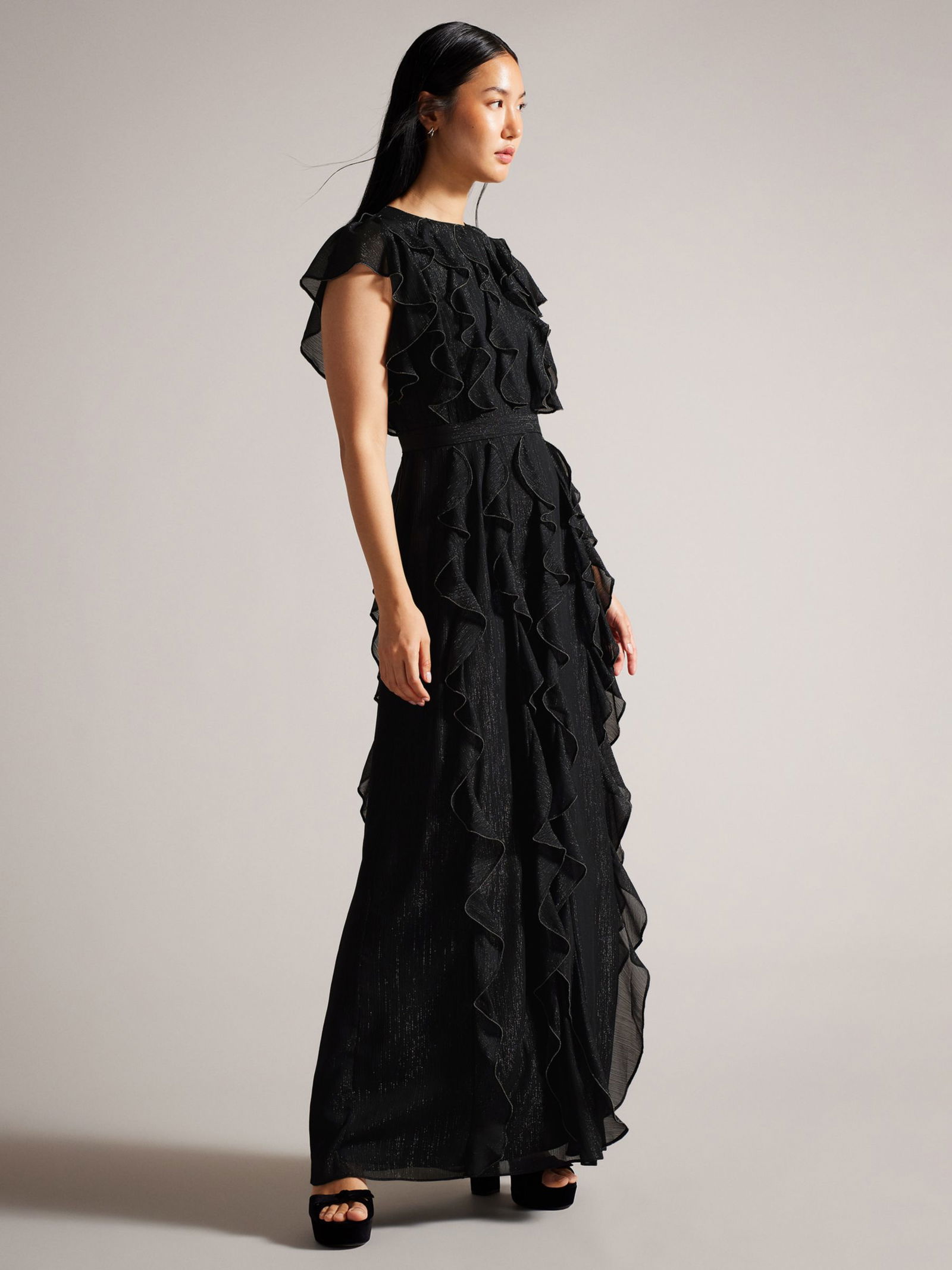 TED BAKER Hazzie Ruffle Maxi Dress in Black | Endource