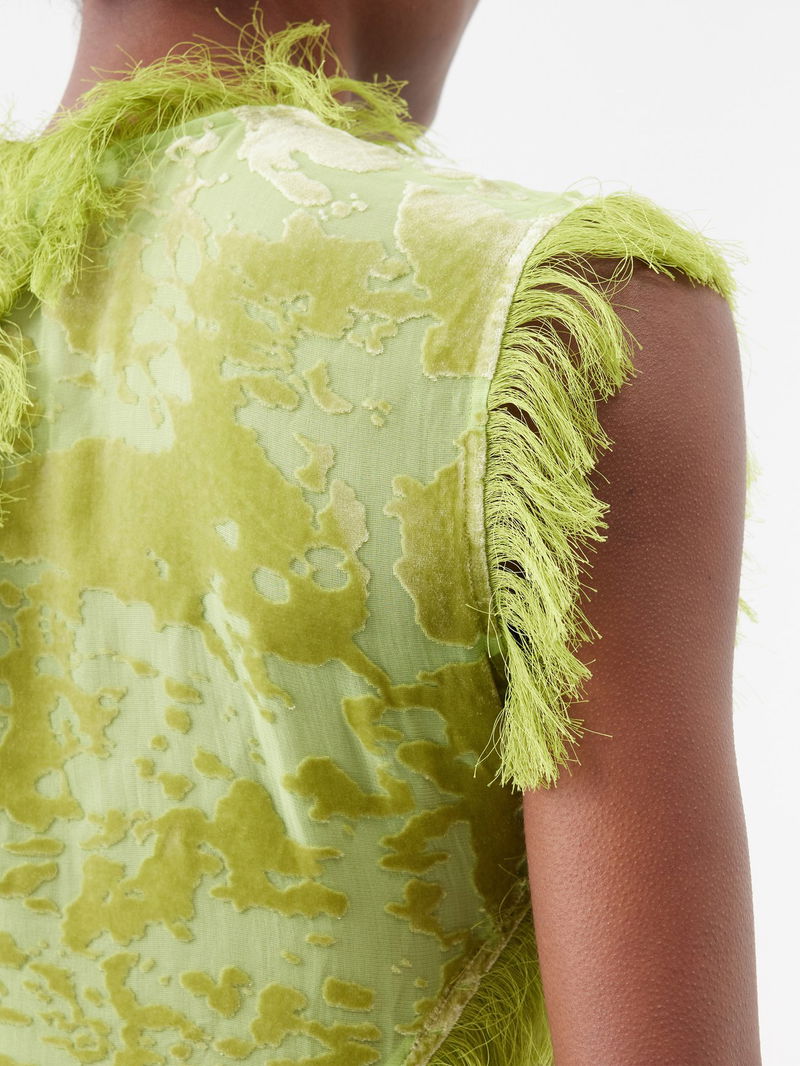 ACNE STUDIOS Asymmetric Devoré Velvet Top in Green | endource