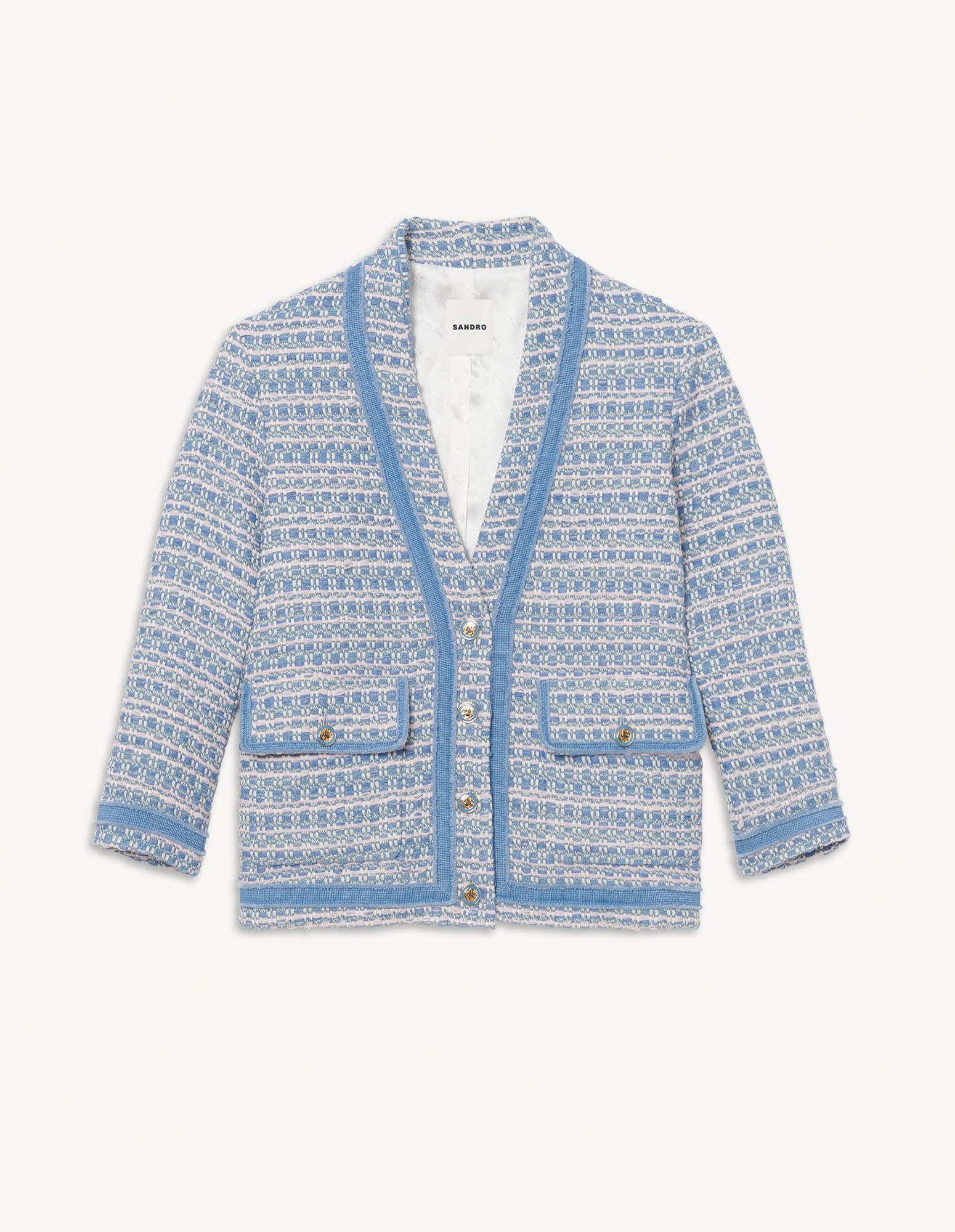 SANDRO Tweed Jacket in Blue/pink | Endource
