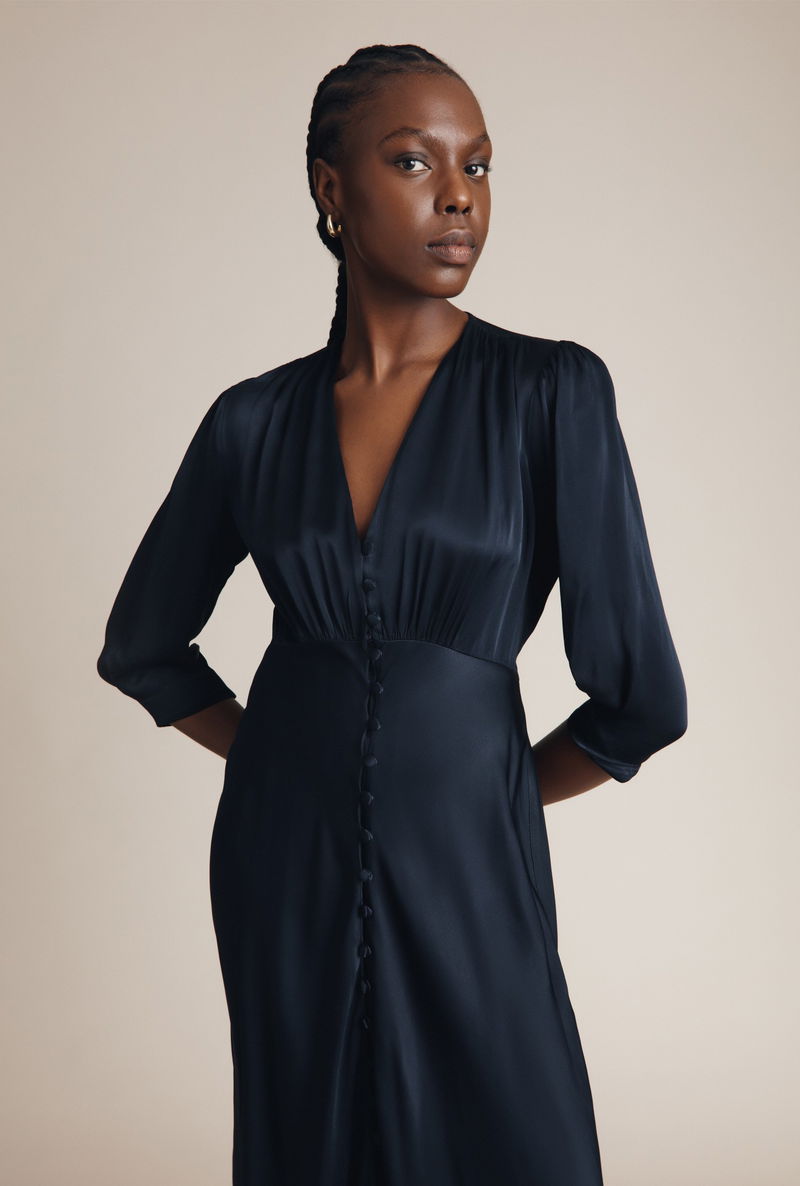 GHOST Madison Satin Midi Dress | Endource