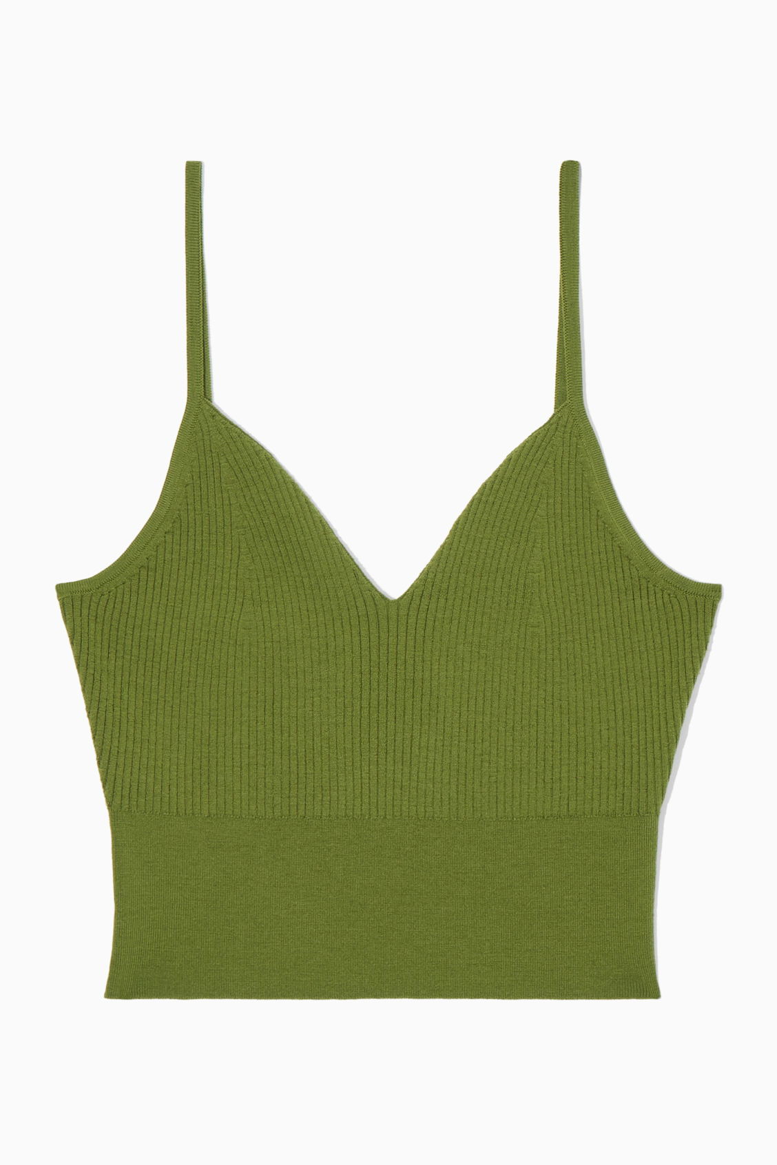 COS Ribbed-Knit Merino Wool Bralette in DARK GREEN | endource
