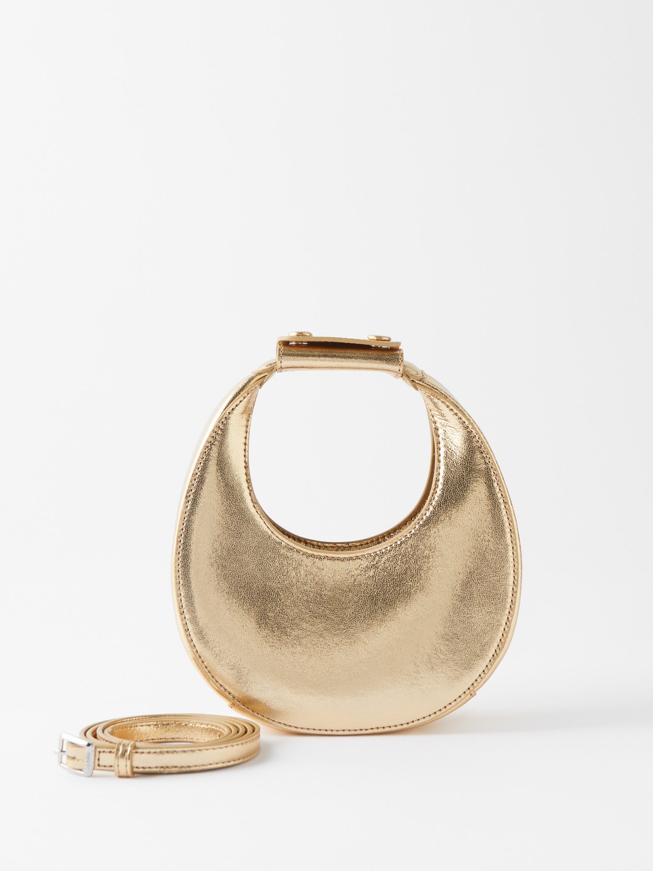 STAUD Good Night Moon Metallic-Leather Clutch bag in Gold | Endource