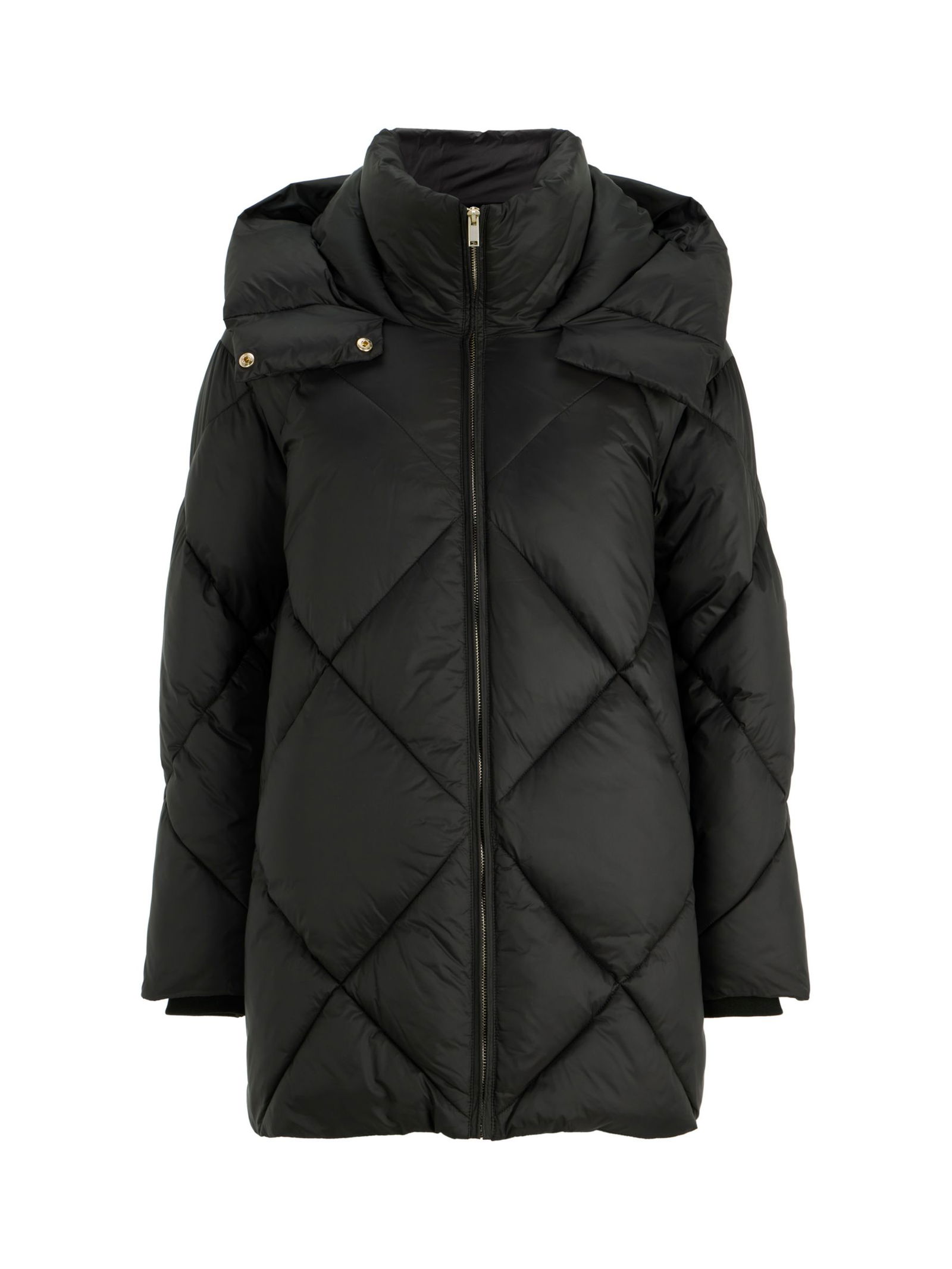 MINT VELVET Funnel Neck Hooded Padded Jacket in Black | endource