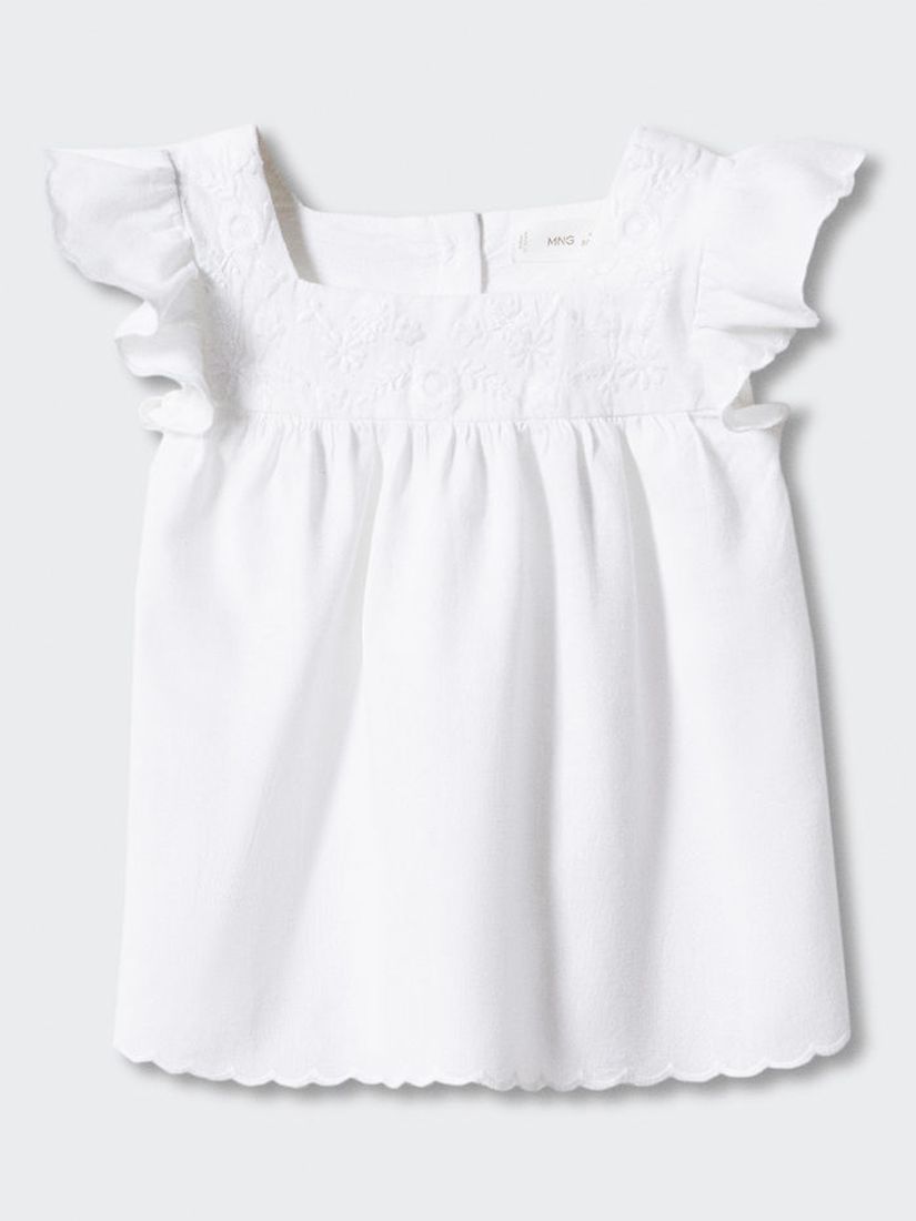 MANGO Baby Adela Ruffled Sleeve Blouse in White | endource