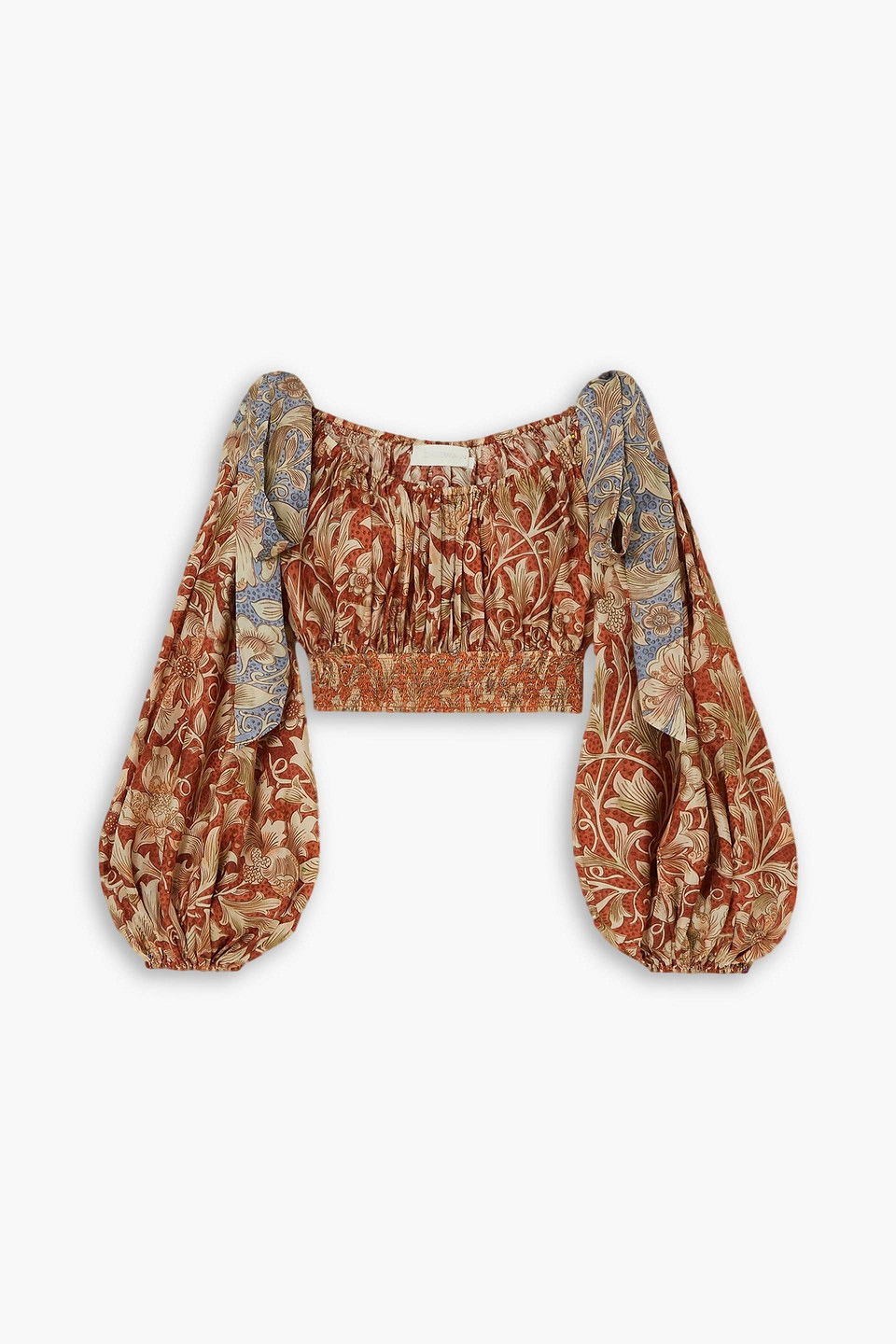 ZIMMERMANN Chintz Cropped Floral Silk Crepe De Chine Top in Red | endource
