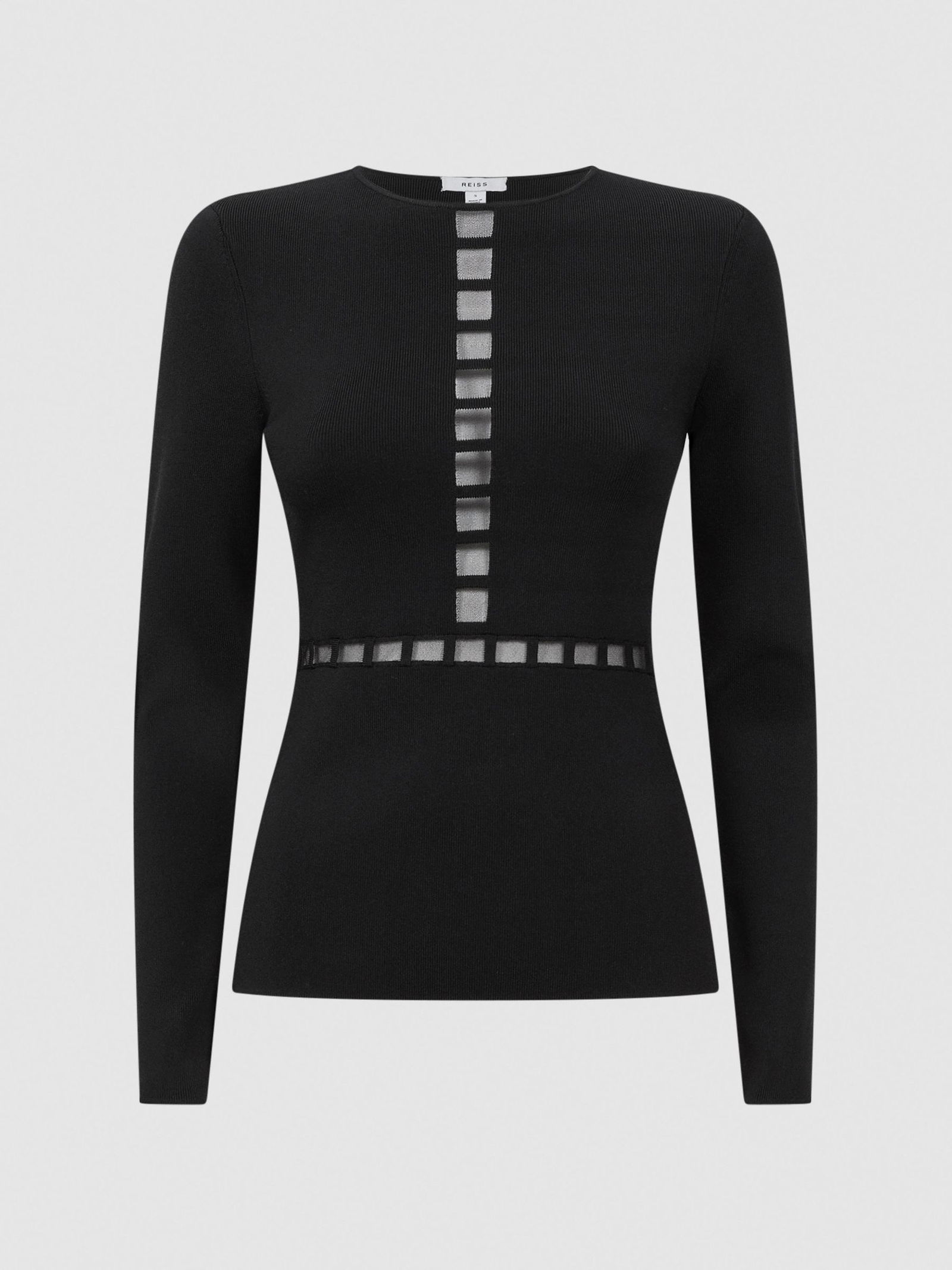 REISS Sadie Mesh Panel Fitted Top in Black | endource