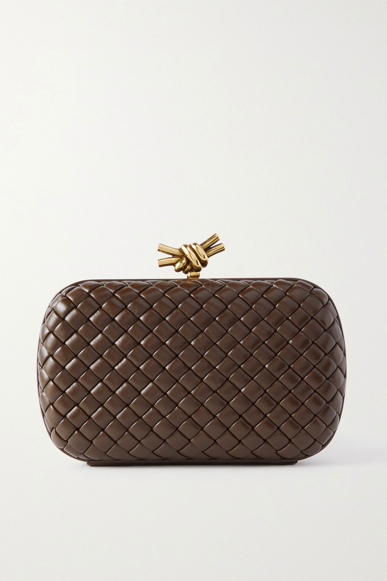 BOTTEGA VENETA Knot Padded Intrecciato Leather Clutch in Brown | Endource