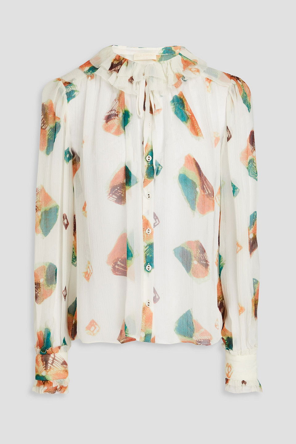 ULLA JOHNSON Pippa Ruffled Printed Silk-Crepon Blouse | endource