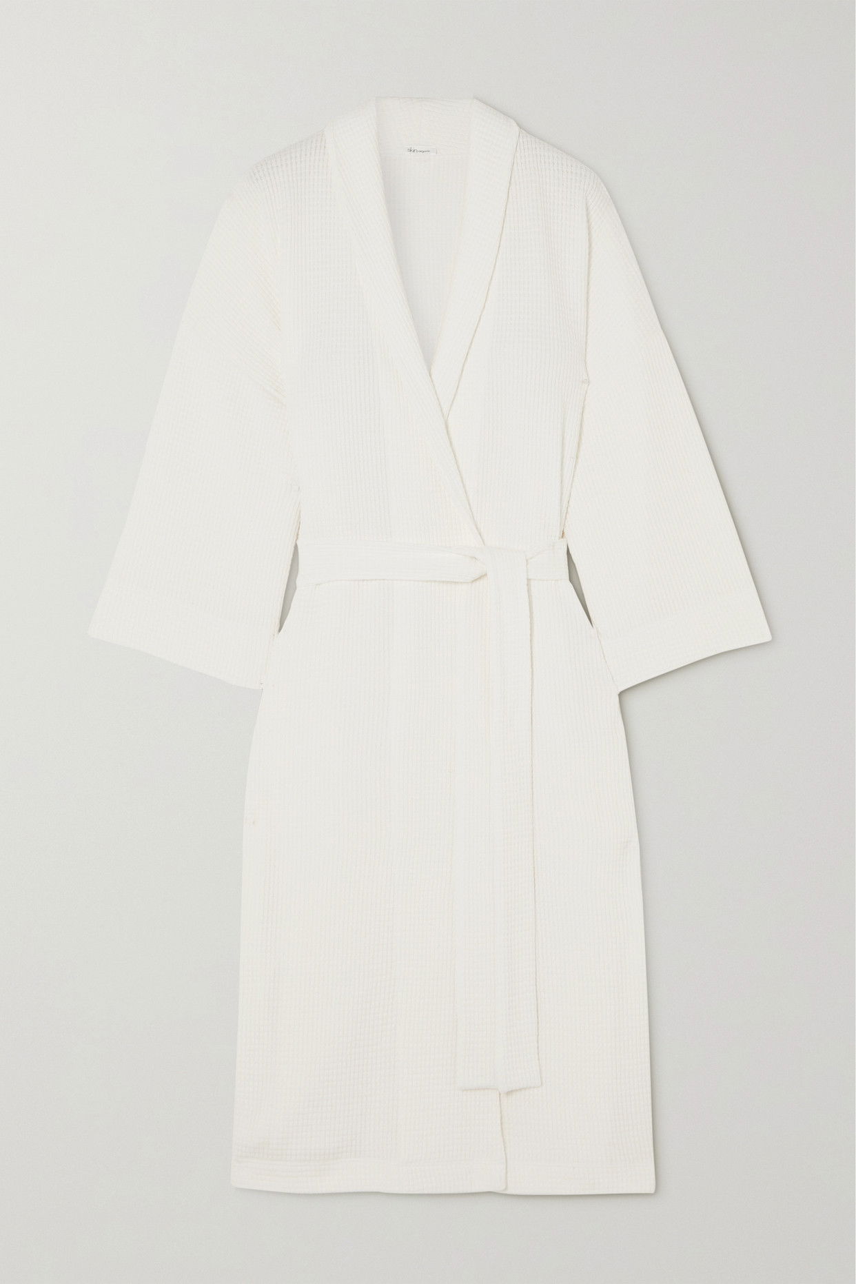 SKIN Skylar Belted Waffle-Knit Organic Cotton Robe in White | endource