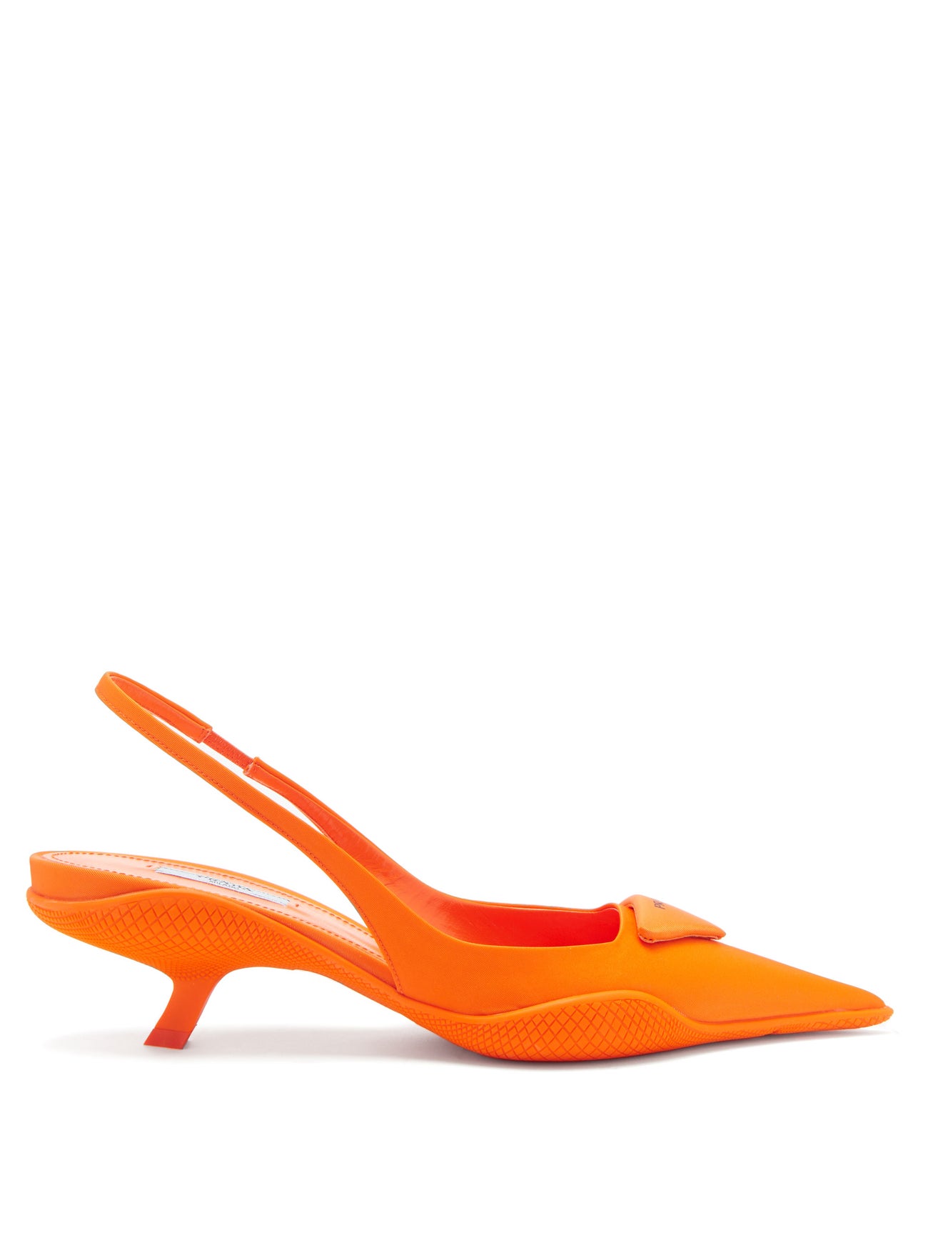 PRADA Logo-Plaque Nylon-Gabardine Slingback Pumps in Orange | endource