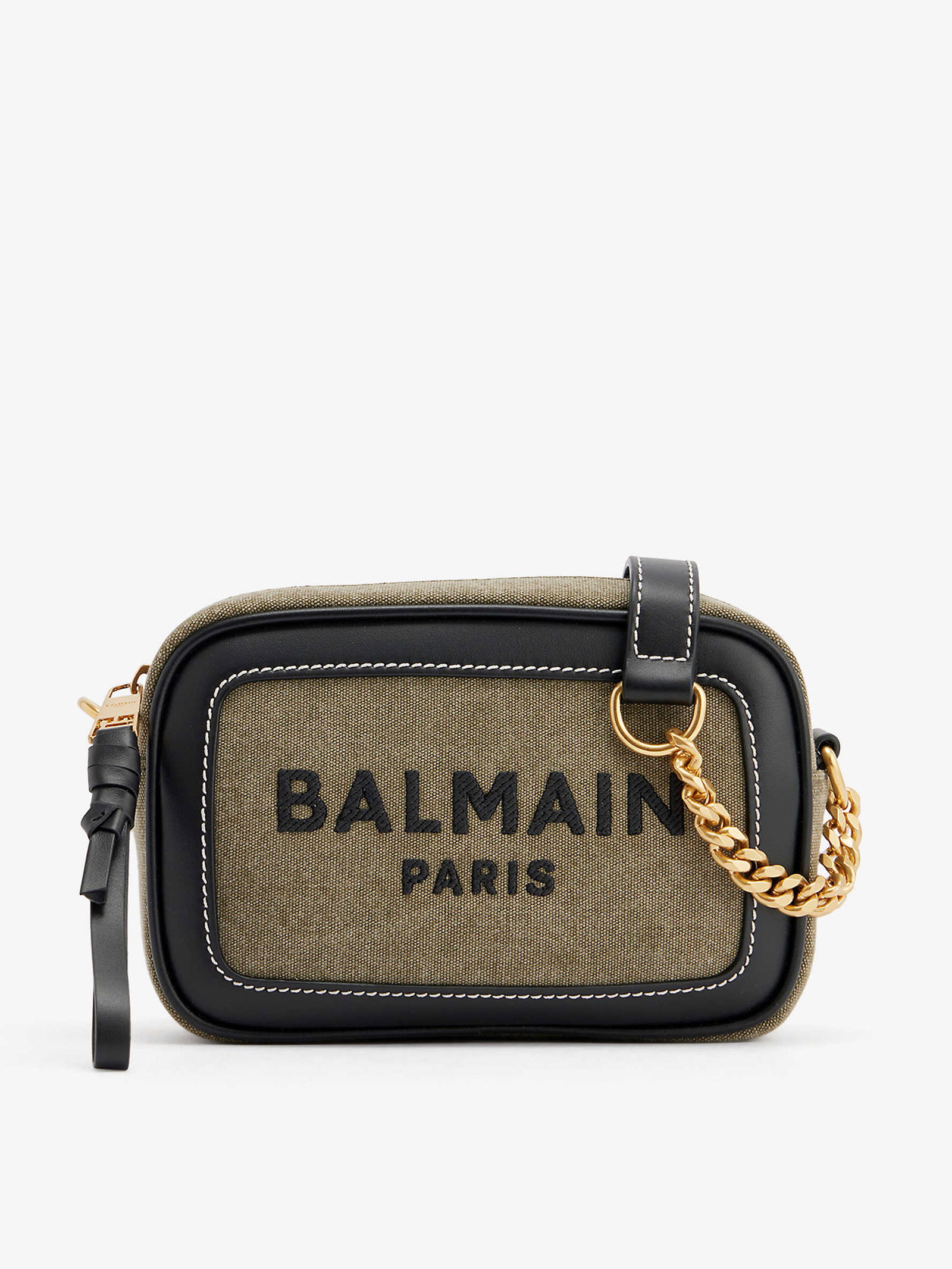 BALMAIN B-Army Cotton-Canvas Camera Bag in Khaki Noir | endource